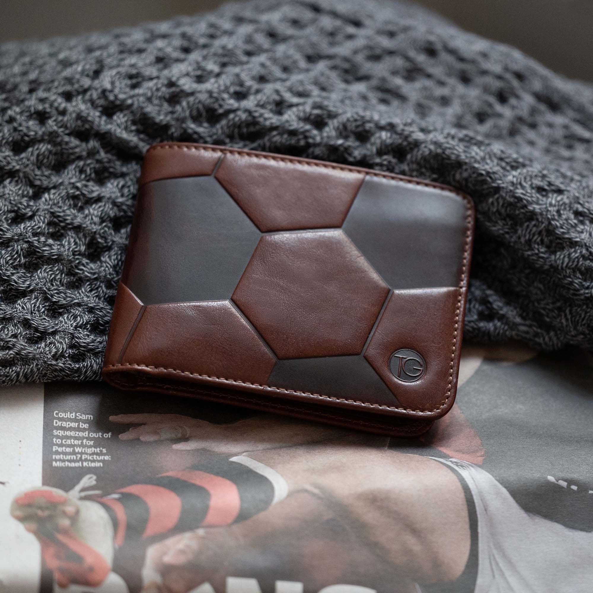 The Striker – Soccer Leather Bifold Wallet | Hexagon Design, RFID ...
